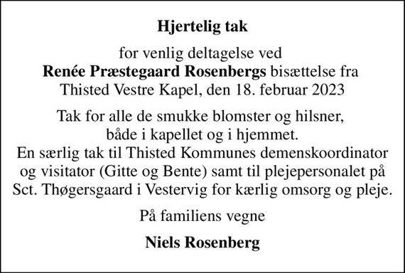 Renée Præstegaard Rosenberg | Dødsannoncer i Danmark