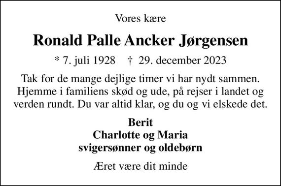 Ronald Palle Ancker Jørgensen | Dødsannoncer i Danmark