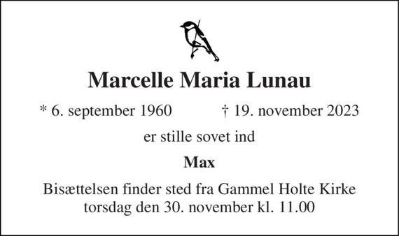 Marcelle Maria Lunau | Dødsannoncer i Danmark