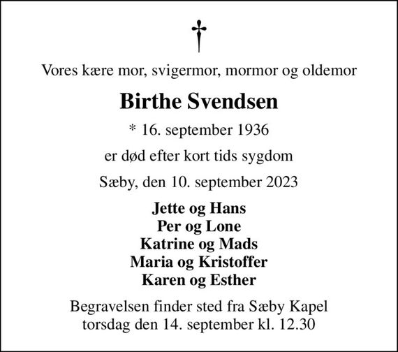 Birthe Svendsen | Dødsannoncer i Danmark