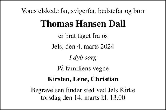 Thomas Hansen Dall | Dødsannoncer i Danmark