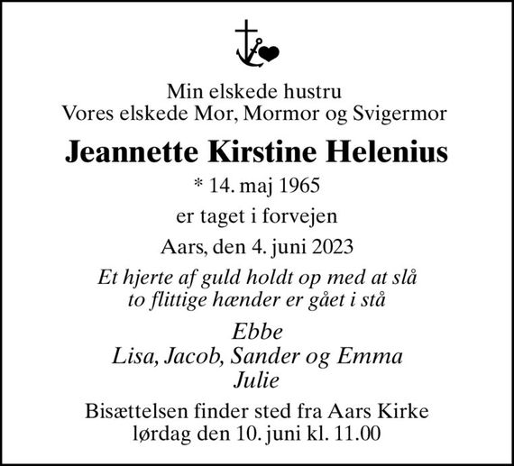 Jeannette Kirstine Helenius | Dødsannoncer i Danmark