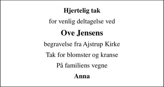 Ove Jensen | Dødsannoncer i Danmark