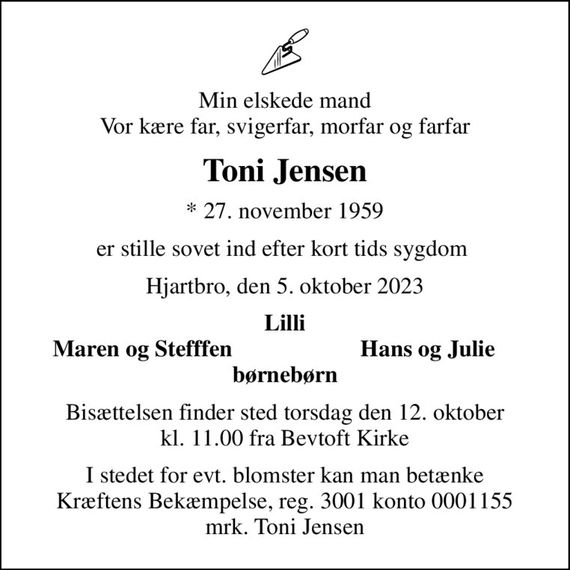 Toni Jensen | Dødsannoncer i Danmark