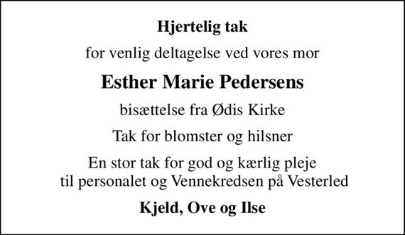 Esther Marie Pedersen | Dødsannoncer i Danmark
