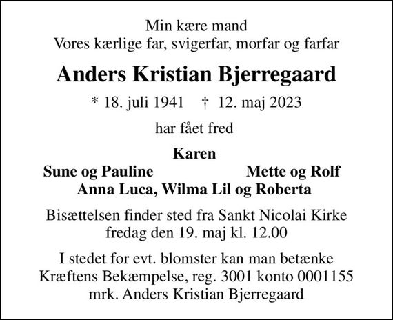 Anders Kristian Bjerregaard | Dødsannoncer i Danmark