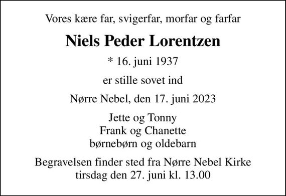 Niels Peder Lorentzen | Dødsannoncer i Danmark