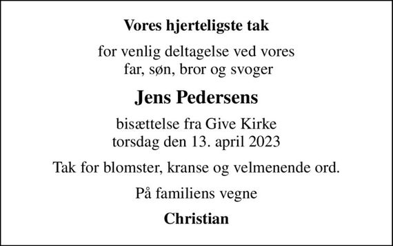 Jens Pedersen | Dødsannoncer i Danmark