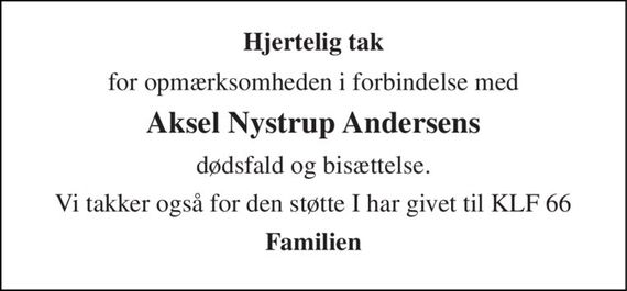 Aksel Nystrup Andersen | Dødsannoncer i Danmark