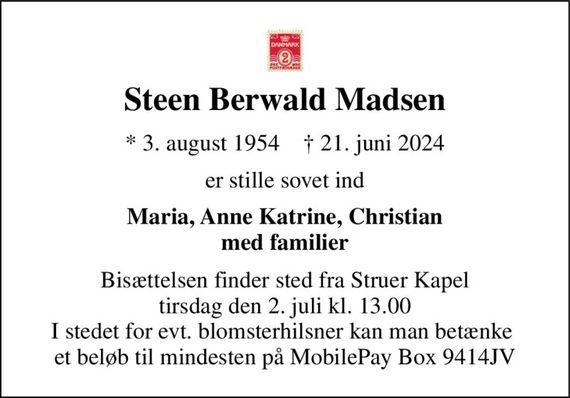Steen Berwald Madsen | Dødsannoncer i Danmark