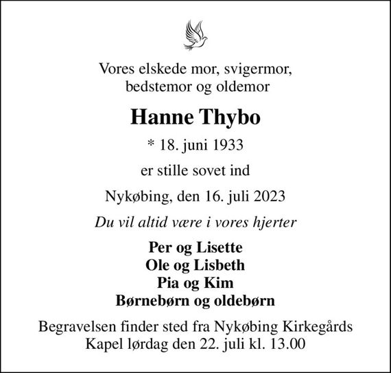 Hanne Thybo | Dødsannoncer i Danmark