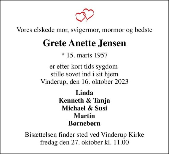 Grete Anette Jensen | Dødsannoncer i Danmark