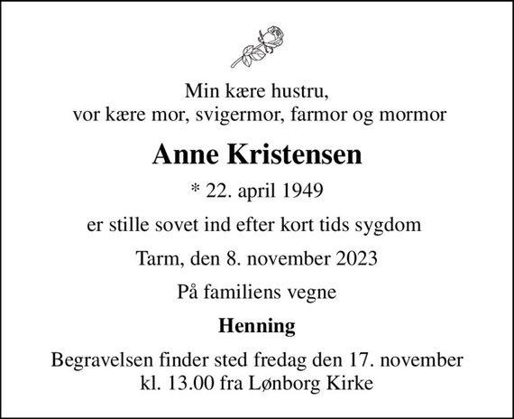 Anne Kristensen | Dødsannoncer i Danmark