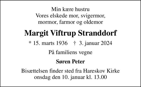 Margit Viftrup Stranddorf | Dødsannoncer i Danmark
