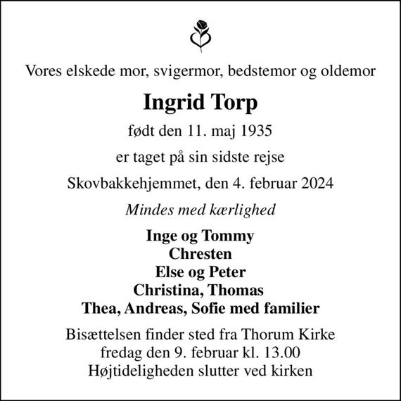Ingrid Torp | Dødsannoncer i Danmark
