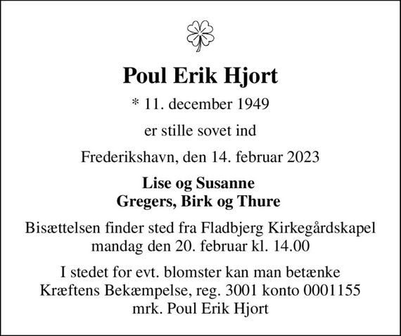 Poul Erik Hjort | Dødsannoncer i Danmark