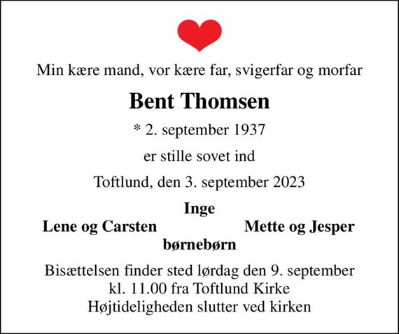 Bent Thomsen | Dødsannoncer i Danmark