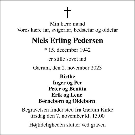 Niels Erling Pedersen | Dødsannoncer i Danmark