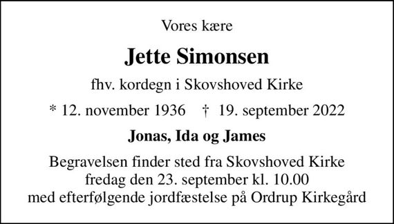 Jette Lykke Simonsen | Dødsannoncer i Danmark