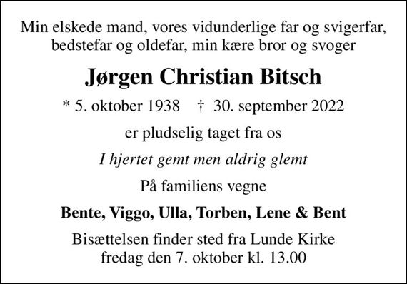 Jørgen Christian Bitsch | Dødsannoncer i Danmark