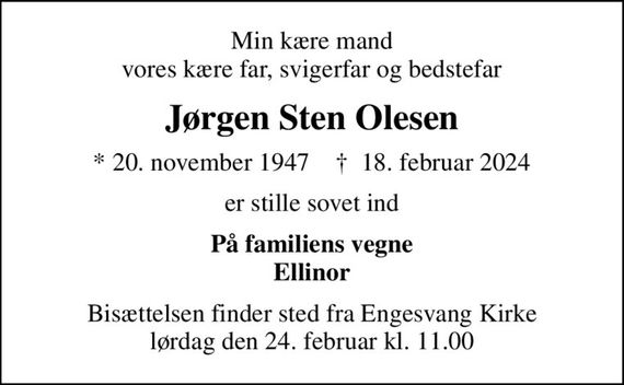 Jørgen Sten Olesen | Dødsannoncer i Danmark