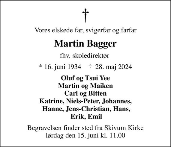 Martin Bagger | Dødsannoncer i Danmark