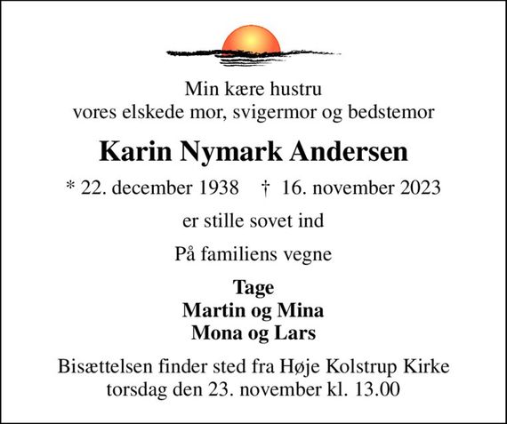 Karin Nymark Andersen | Dødsannoncer i Danmark