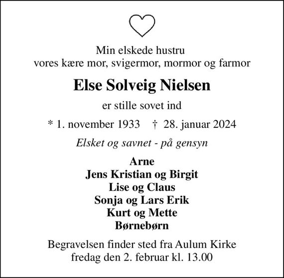 Else Solveig Nielsen | Dødsannoncer i Danmark