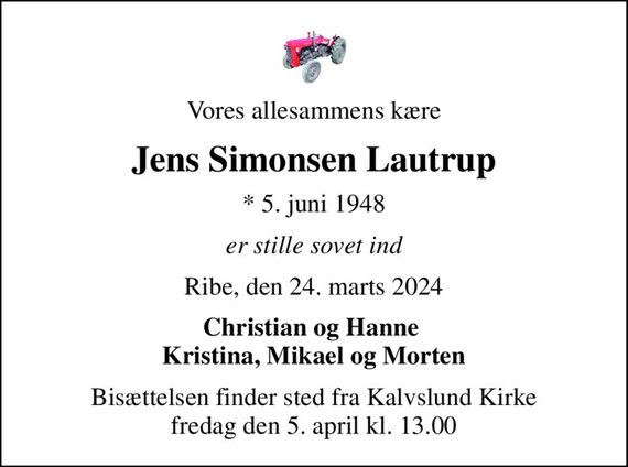 Jens Simonsen Lautrup | Dødsannoncer i Danmark