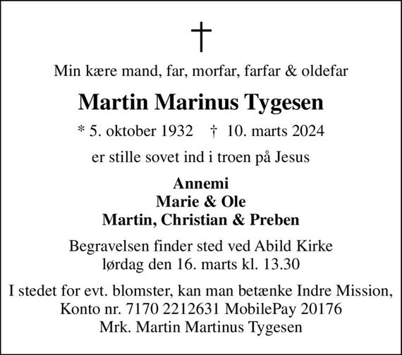 Martin Marinus Tygesen | Dødsannoncer i Danmark