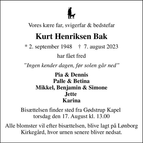 Kurt Henriksen Bak | Dødsannoncer i Danmark