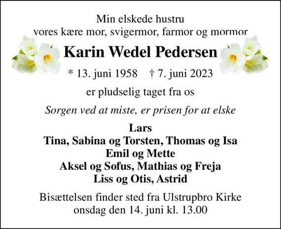 Karin Wedel Pedersen | Dødsannoncer i Danmark