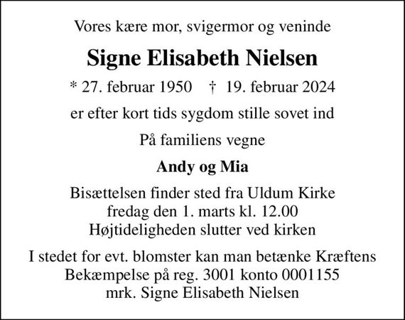 Signe Elisabeth Nielsen | Dødsannoncer i Danmark