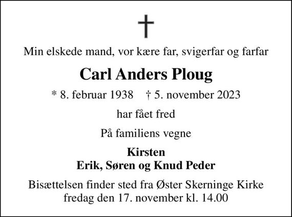 Carl Anders Ploug | Dødsannoncer i Danmark