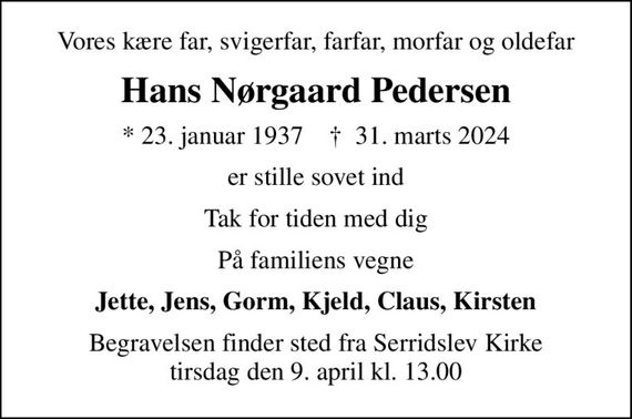 Hans Nørgaard Pedersen | Dødsannoncer i Danmark